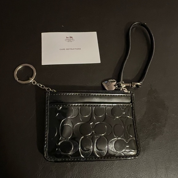 Coach | Bags | Coach Black Patent Leather Coin Purse With Heart Charm ...